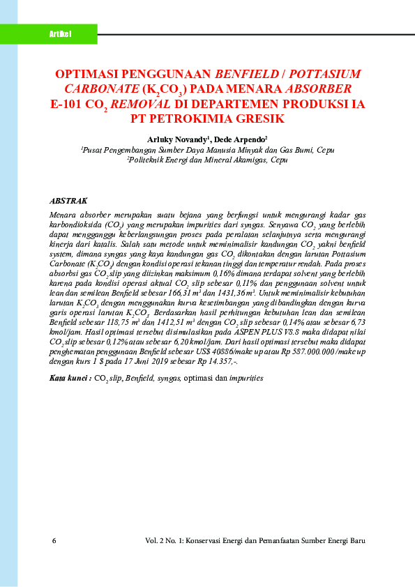 (PDF) Optimasi Penggunaan Benfield / Pottasium Carbonate (K2CO3) pada ...