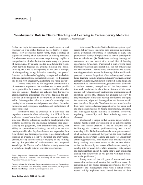 (PDF) Ward-rounds: role in clinical teaching and learning in ...