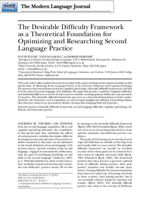 (PDF) The Desirable Difficulty Framework as a Theoretical Foundation ...