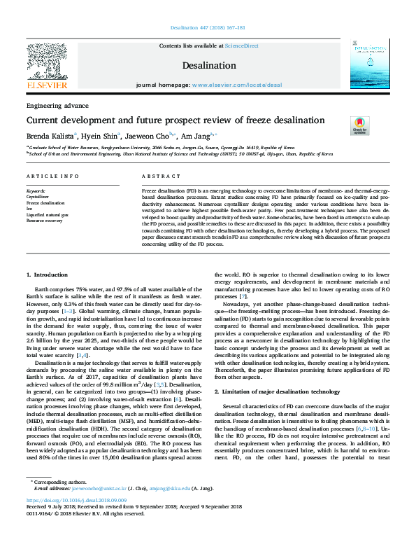 (PDF) Current development and future prospect review of freeze desalination