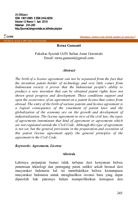 (PDF) Perjanjian Lisensi di Indonesia