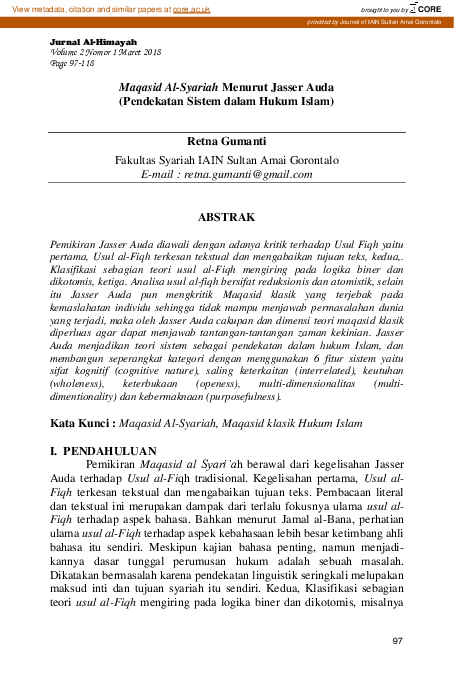 (PDF) Maqasid Al-Syariah Menurut Jasser Auda (Pendekatan Sistem dalam ...
