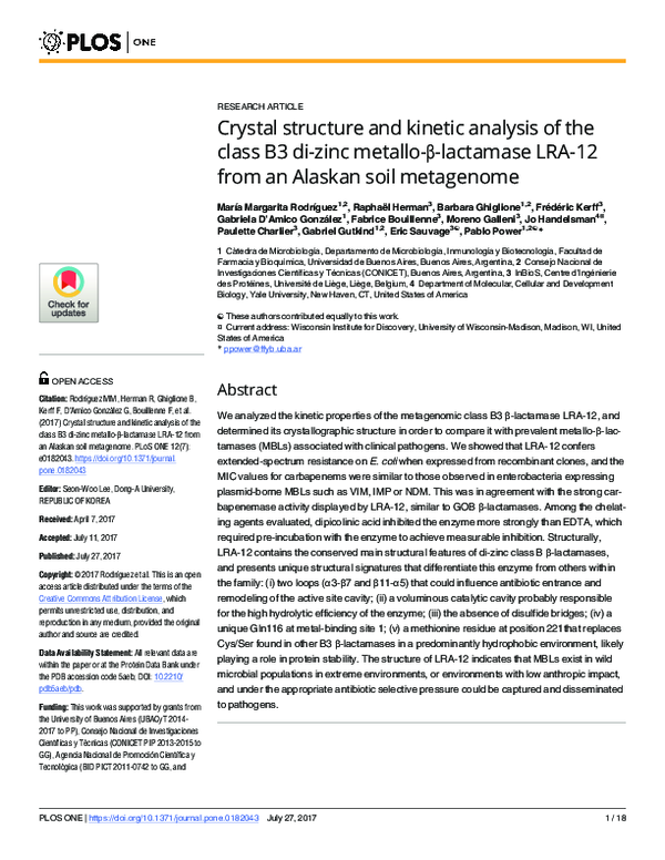 (PDF) Crystal structure and kinetic analysis of the class B3 di-zinc ...