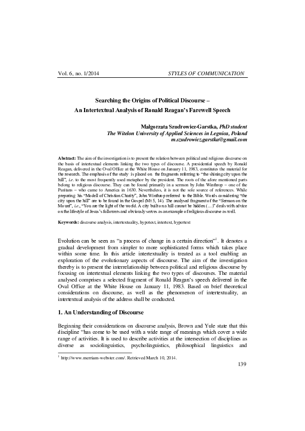 (PDF) Searching the Origins of Political Discourse-An Intertextual ...