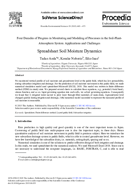 (PDF) Spreadsheet Soil Moisture Dynamics