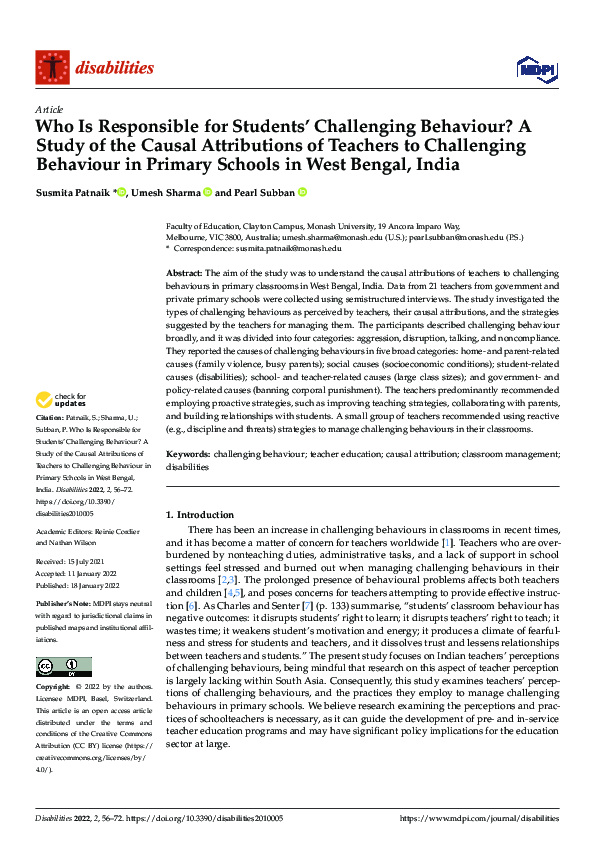 (PDF) Who Is Responsible for Students’ Challenging Behaviour? A Study ...