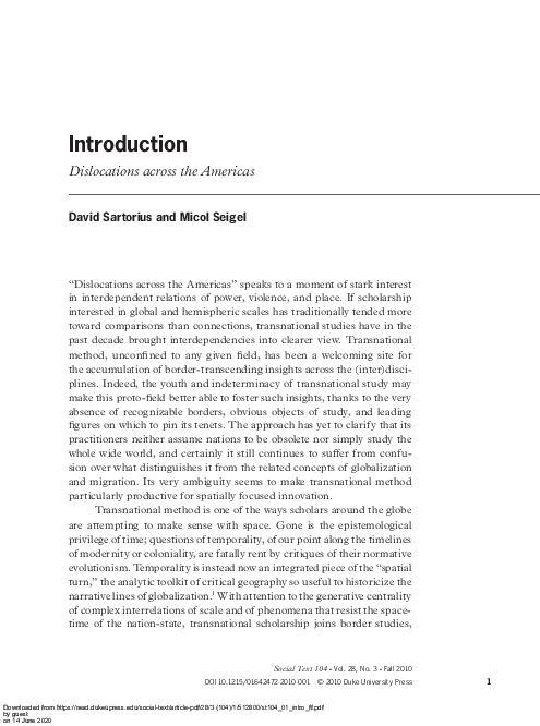 (PDF) Introduction: Dislocations across the Americas