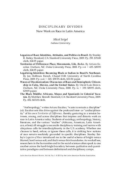 (PDF) Disciplinary Divides: New Work on Race in Latin America | Micol ...