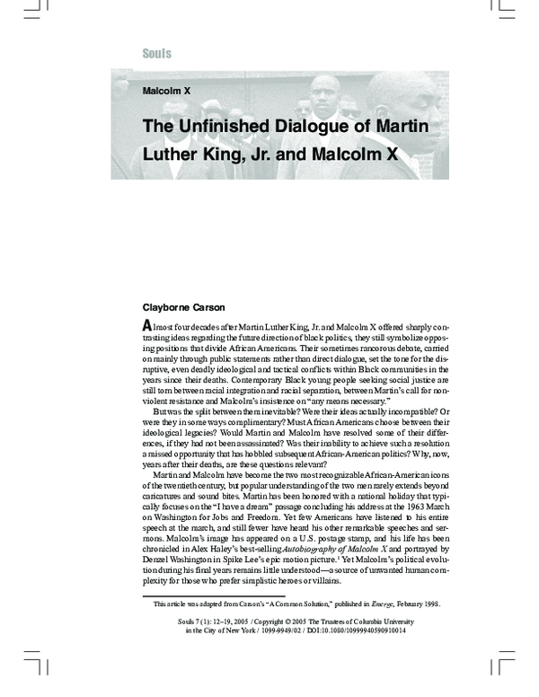 (PDF) The Unfinished Dialogue of Martin Luther King, Jr. and Malcolm X
