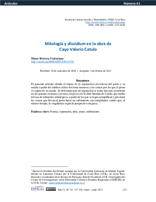 (PDF) Mitología y discidium en la obra de Cayo Valerio Catulo