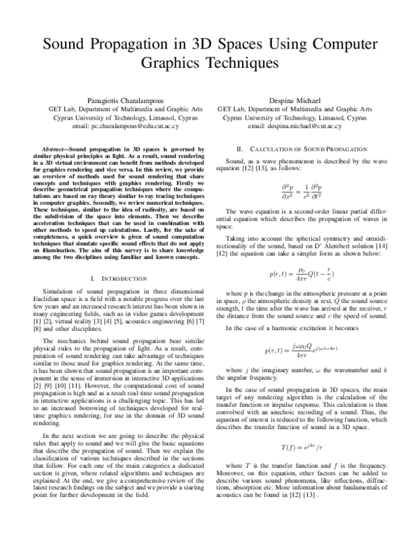 (PDF) Sound propagation in 3D spaces using computer graphics techniques