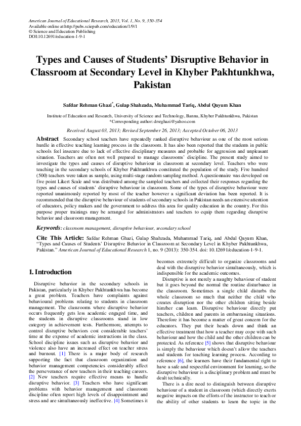 (PDF) Types and Causes of Students’ Disruptive Behavior in Classroom at ...