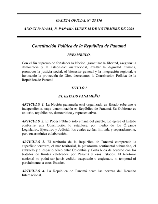 (PDF) Constitución Política de la República de Panamá