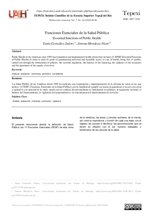 Pdf Funciones Esenciales De La Salud Pública