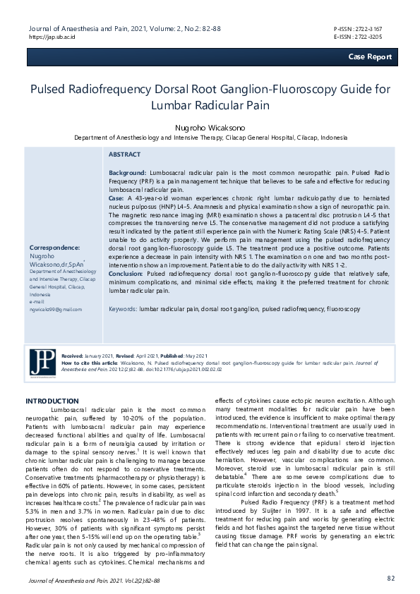 (PDF) Pulsed Radiofrequency Dorsal Root Ganglion-Fluoroscopy Guide for ...