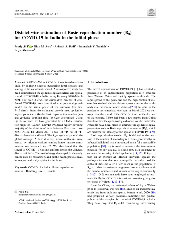 (PDF) District-wise estimation of Basic reproduction number (R0) for ...