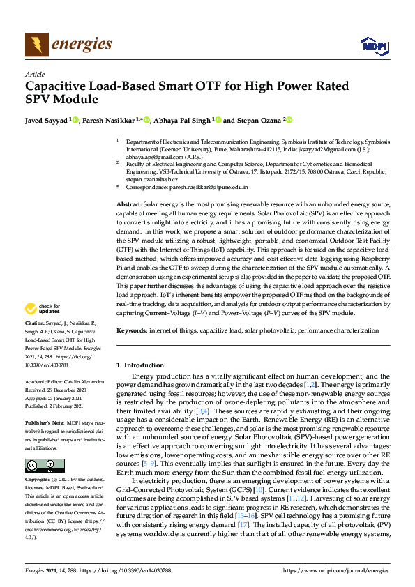 (PDF) Capacitive Load-Based Smart OTF for High Power Rated SPV Module