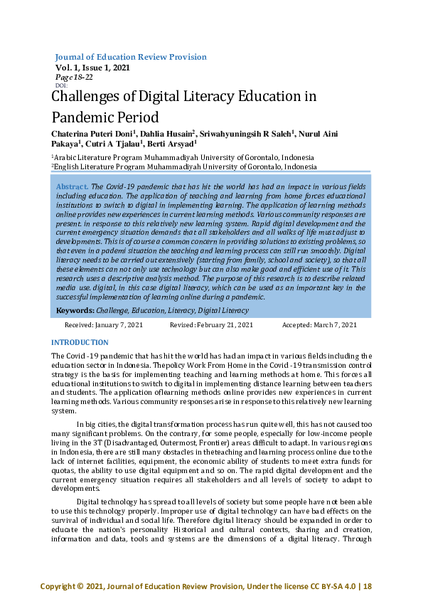 (PDF) Challenges of Digital Literacy Education in Pandemic Period