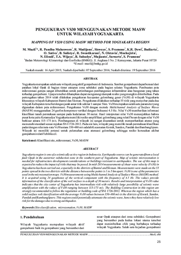 (PDF) Pengukuran VS30 Menggunakan Metode Masw Untuk Wilayah Yogyakarta | fernanda saldaña ...