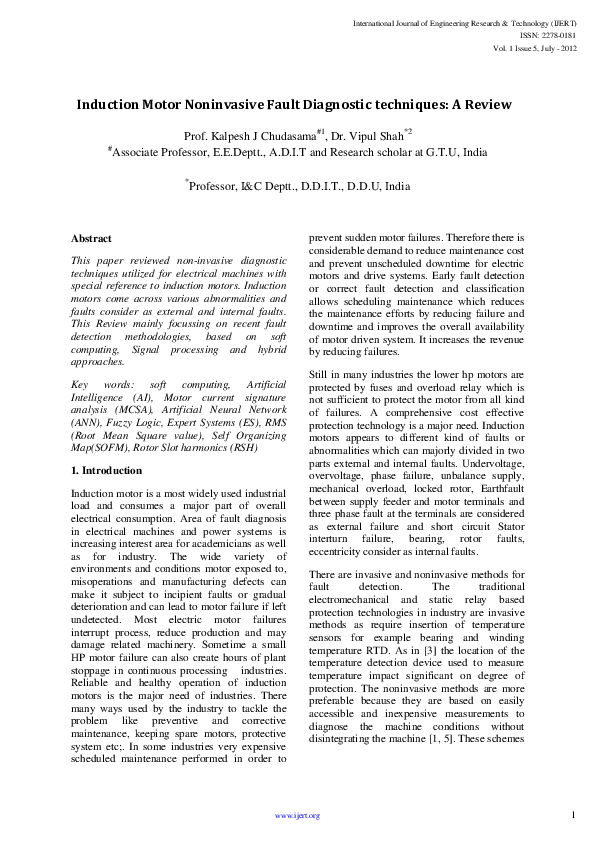 (PDF) Induction Motor Noninvasive Fault Diagnostic techniques: A Review