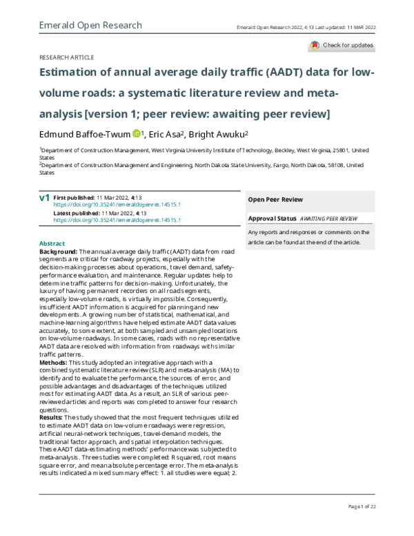 (PDF) Estimation of annual average daily traffic (AADT) data for low ...