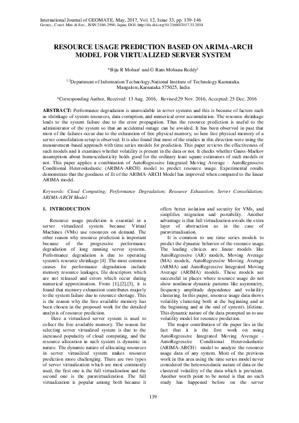 (PDF) Resource Usage Prediction Based on Arima-Arch Model for Virtualized Server System