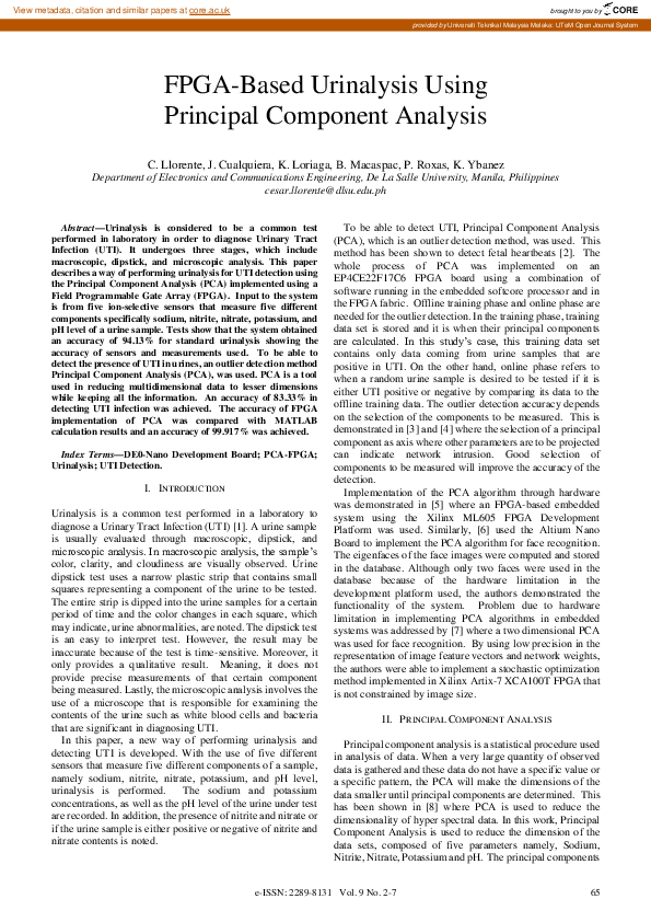 (PDF) FPGA-Based Urinalysis Using Principal Component Analysis