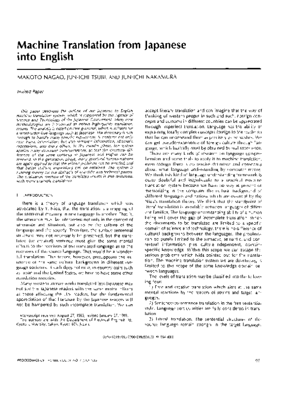 (PDF) Machine translation from japanese into english