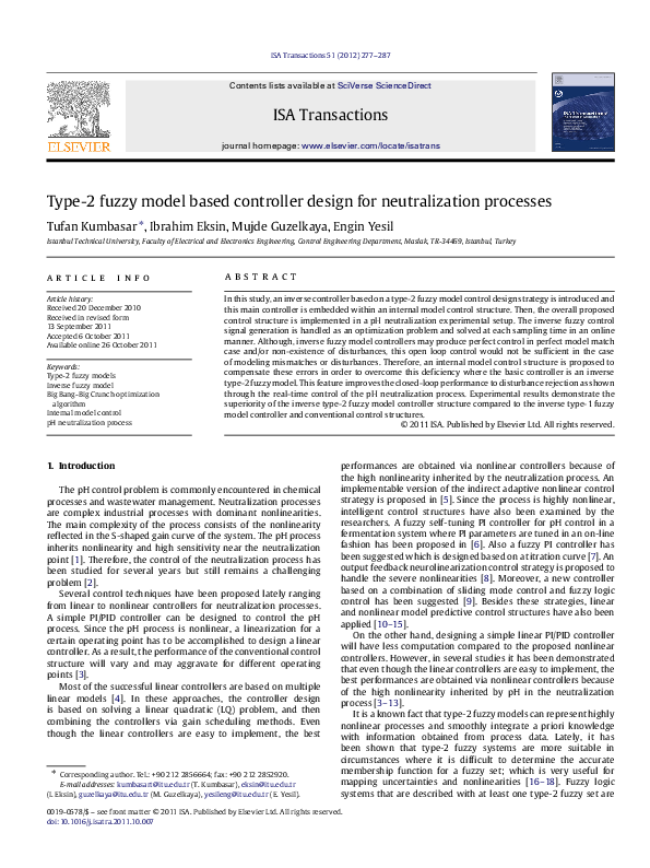 Pdf Type 2 Fuzzy Model Based Controller Design For Neutralization