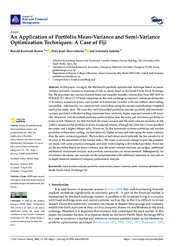 (PDF) An Application of Portfolio Mean-Variance and Semi-Variance Optimization Techniques: A ...