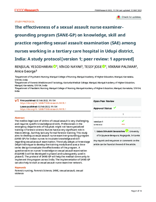 (PDF) The effectiveness of a sexual assault nurse examiner-grounding ...