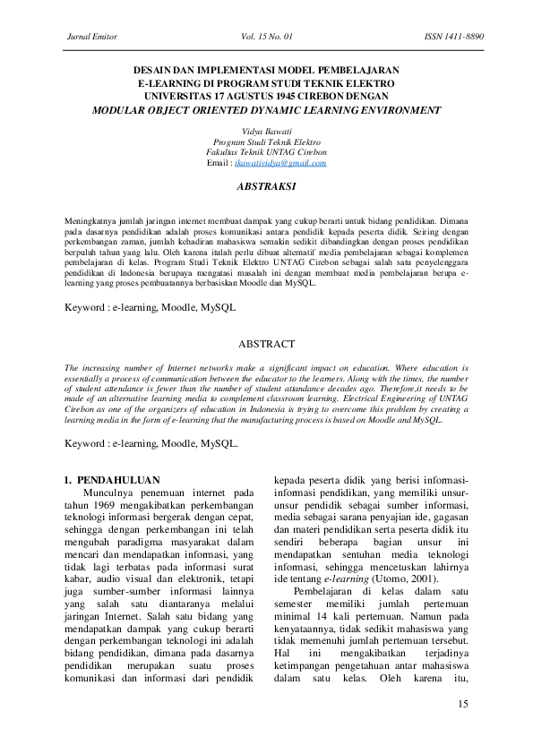 (PDF) Desain Dan Implementasi Model Pembelajaran E-Learning DI Program Studi Teknik Elektro ...