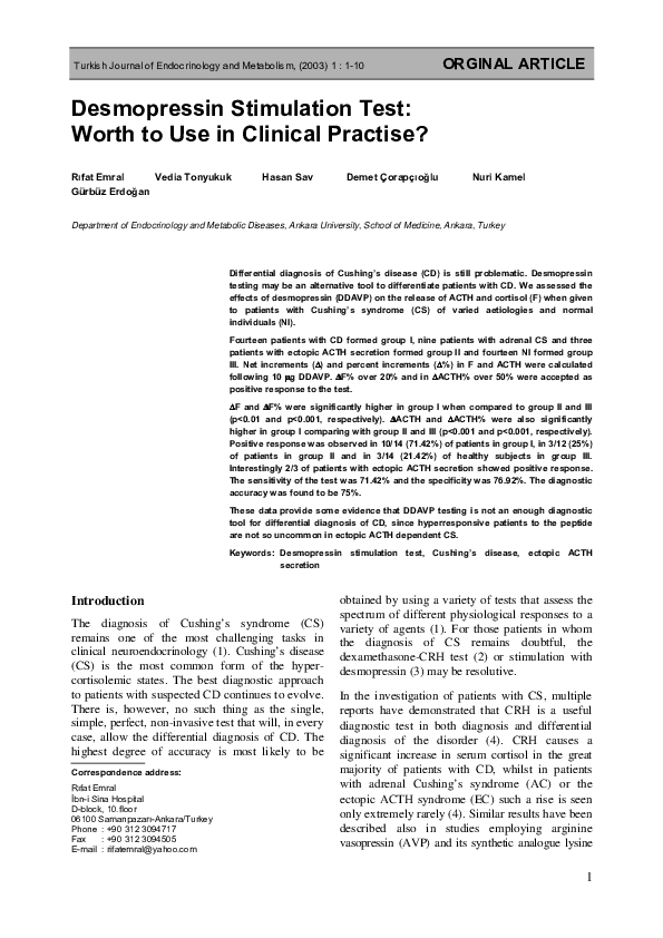 Desmopressin Stimulation Test: Worth to Use in Clinical Practise?