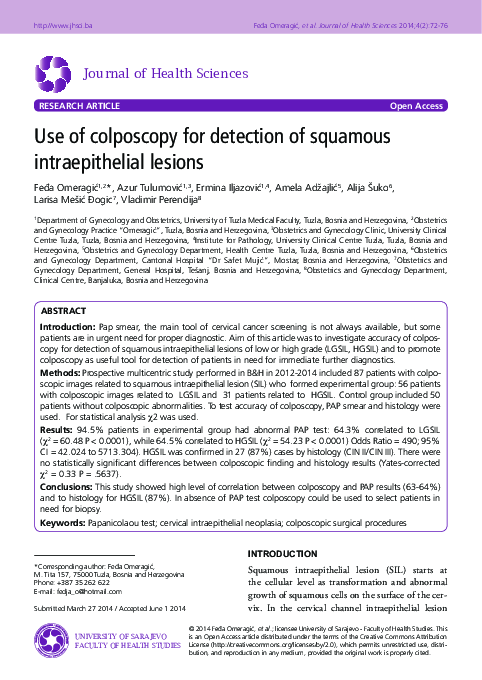 (PDF) Use of colposcopy for detection of squamous intraepithelial lesions