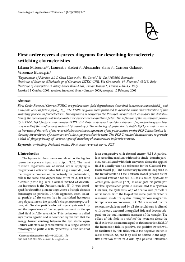 (PDF) First order reversal curves diagrams for describing ferroelectric switching characteristics