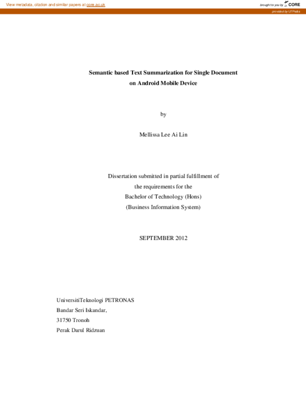 (PDF) Semantic based Text Summarization for Single Document on Android ...