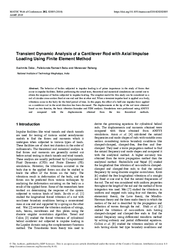 Pdf Transient Dynamic Analysis Of A Cantilever Rod With Axial Impulse
