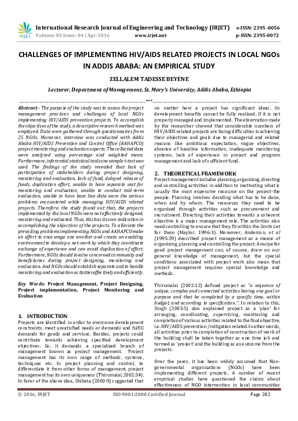 (PDF) CHALLENGES OF IMPLEMENTING HIV/AIDS RELATED PROJECTS IN LOCAL ...
