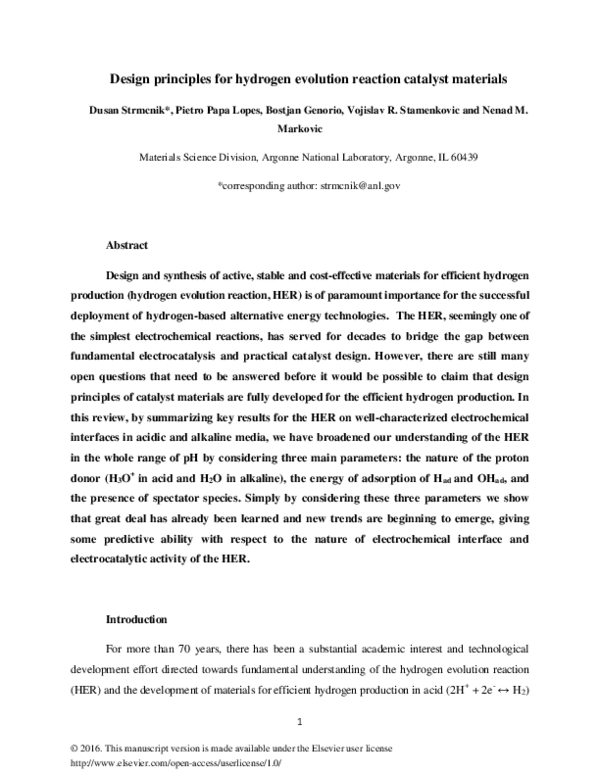 (PDF) Design principles for hydrogen evolution reaction catalyst materials