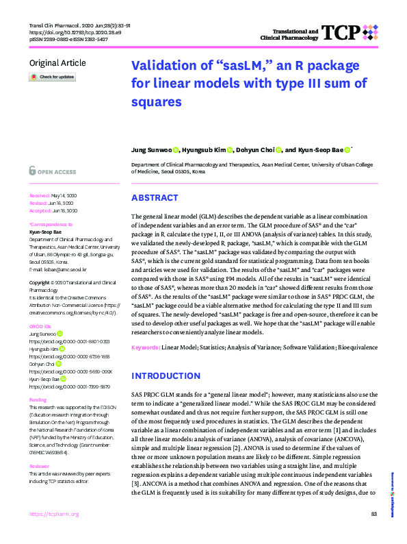 Pdf Validation Of “saslm ” An R Package For Linear Models With Type Iii Sum Of Squares