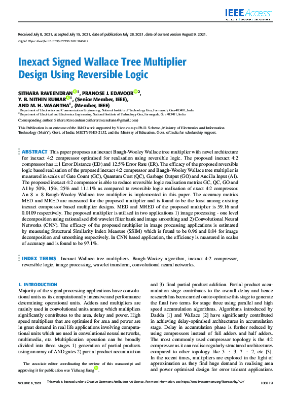 Pdf Inexact Signed Wallace Tree Multiplier Design Using Reversible Logic