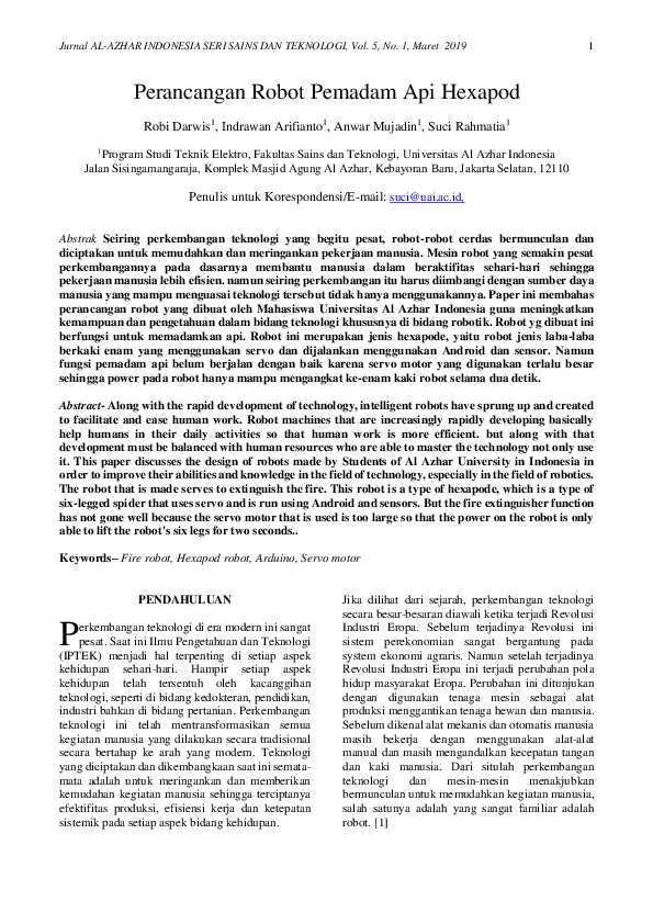 (PDF) Perancangan Robot Pemadam Api Hexapod
