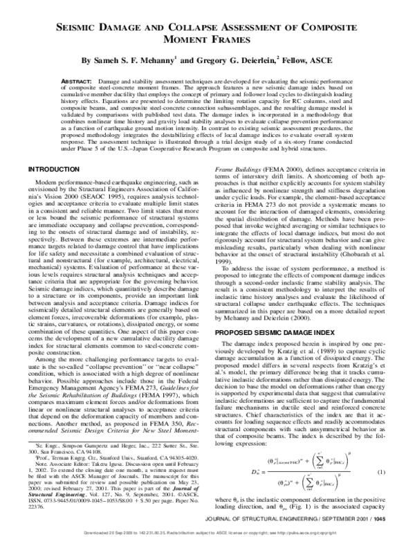 (PDF) Seismic Damage and Collapse Assessment of Composite Moment Frames
