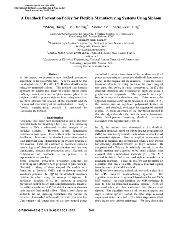 (PDF) A deadlock prevention policy for flexible manufacturing systems using siphons