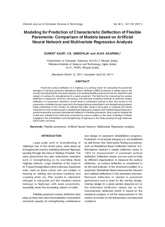 (PDF) Modeling for Prediction of Characteristic Deflection of Flexible Pavements-Comparison of ...