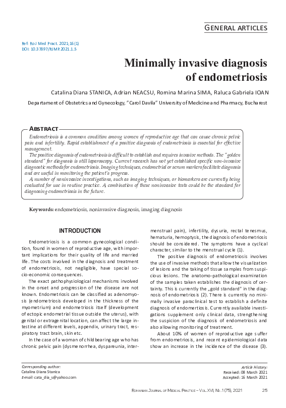 (PDF) Minimally invasive diagnosis of endometriosis