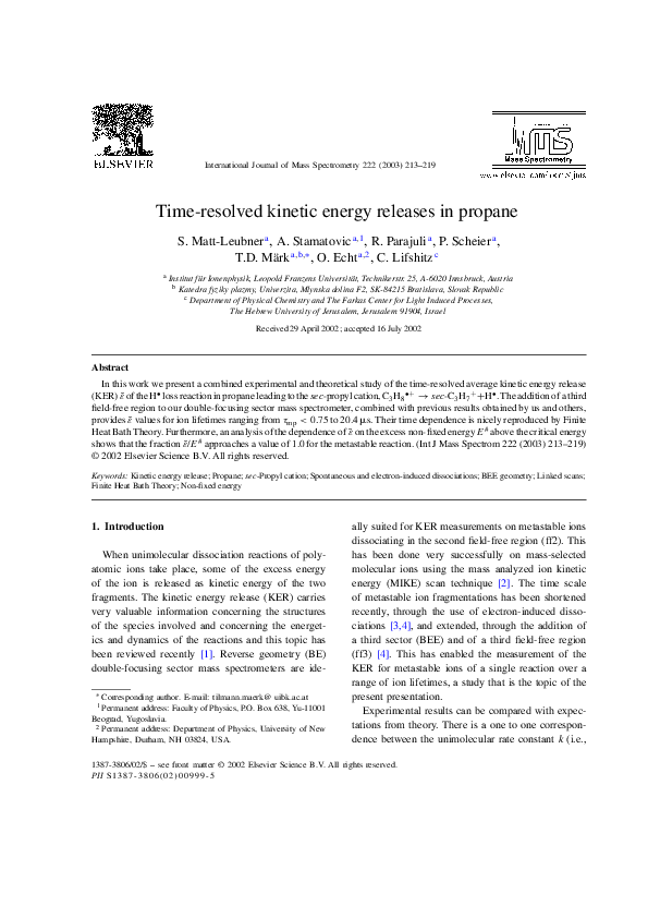 (PDF) Time-resolved kinetic energy releases in propane