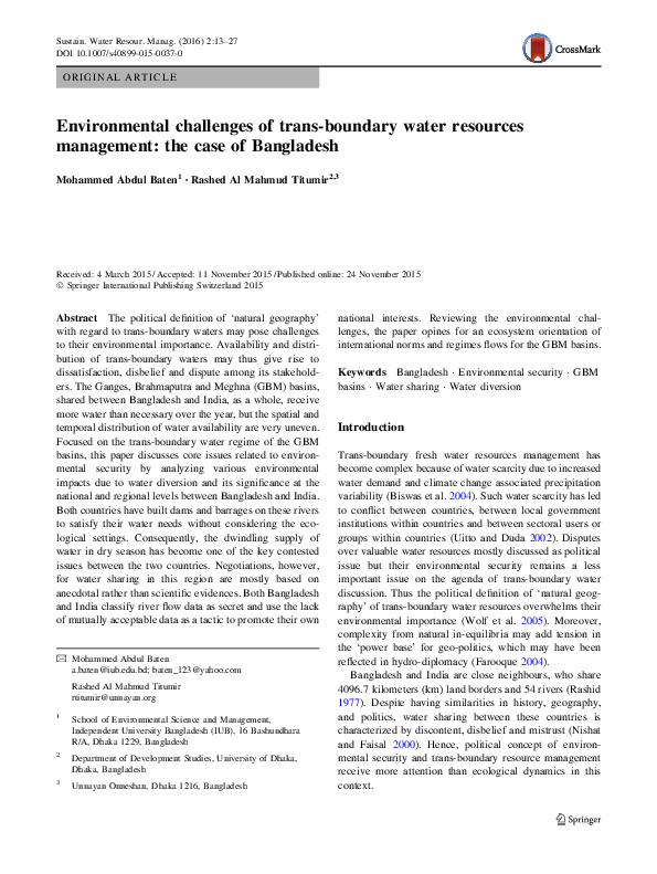 (PDF) Environmental challenges of trans-boundary water resources ...