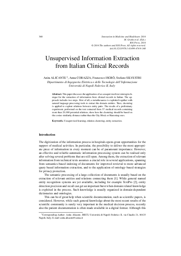 (PDF) Unsupervised Information Extraction from Italian Clinical Records