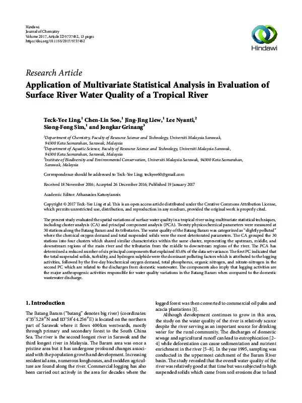 Pdf Application Of Multivariate Statistical Analysis In Evaluation Of Surface River Water